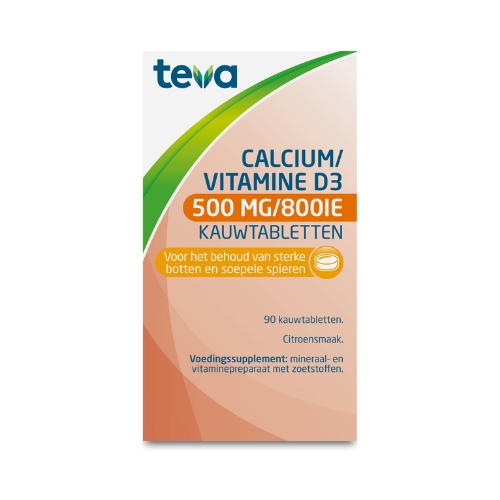 Teva Calcium/Vitamine D3 500mg/800IE Kauwtabletten 90 stuks bestellen ...